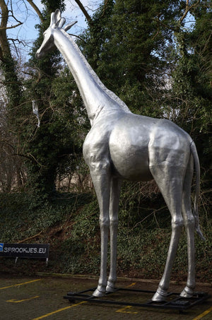 Life Size Giraffe in Silver Polyester